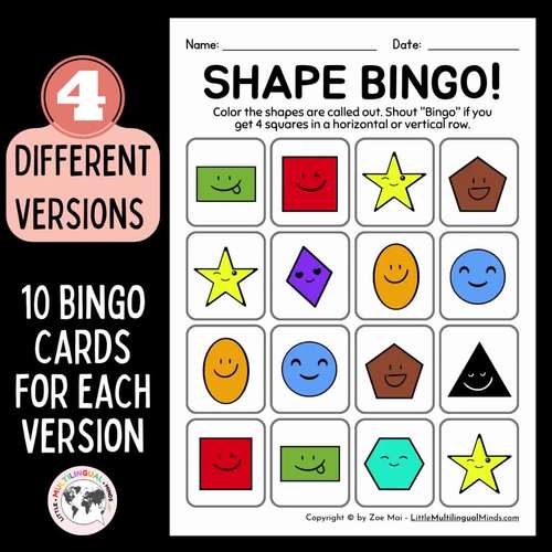 2D Shapes Activities for Kindergarten and Preschool - 2D Shape Bingo Game