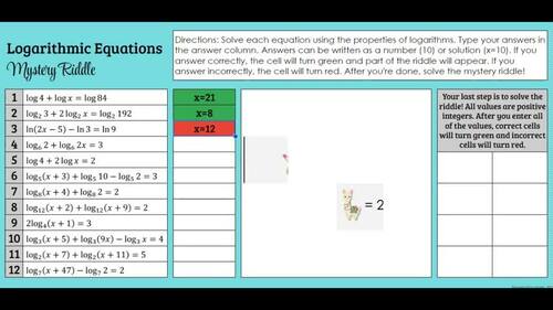 Solving Logarithmic Equations using Properties Digital Activity | TPT