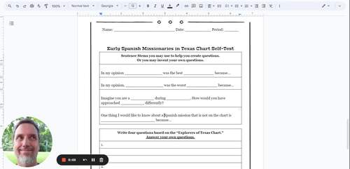 Missions in Texas Chart, Quiz and Self-Quiz | 7th Grade | Texas History