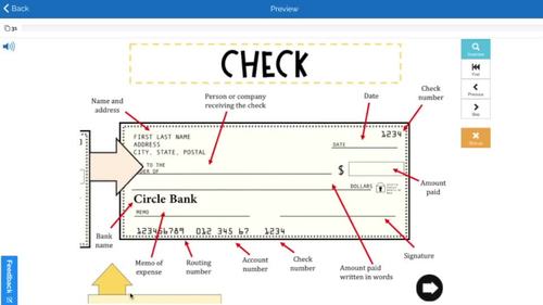 Writing, Filling up, and reading bank checks Life Skills class Boom™ Cards