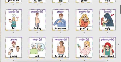 ADJECTIVES FLASHCARDS BILINGUAL appearance and personality SER TENER ...