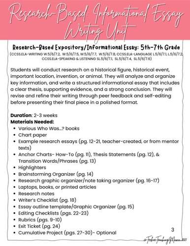 Research-Based Informational Essay Writing Unit (5th-7th Grade ...