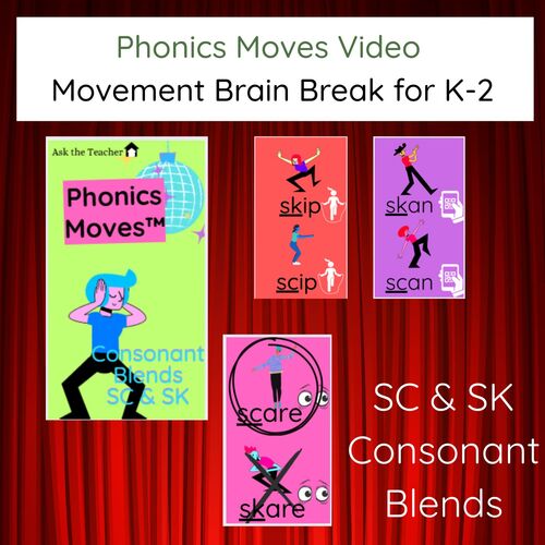 Phonics Moves Video – Consonant Blends SC & SK | Movement Brain Break K-2