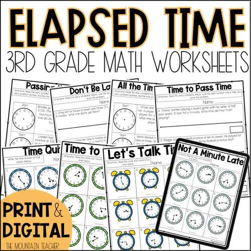 3rd Grade Telling Time to the Minute and Elapsed Time Worksheets