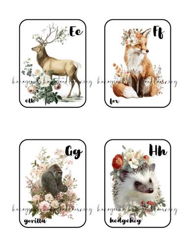 A-Z Woodland Animals Flashcards | Vintage Floral Collection | Preschool ...