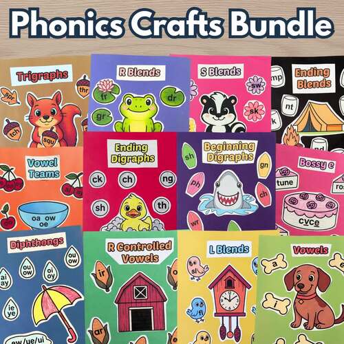 Phonics Craft Bundle Phonics Anchor Charts Blends Digraphs Diphthongs Bossy