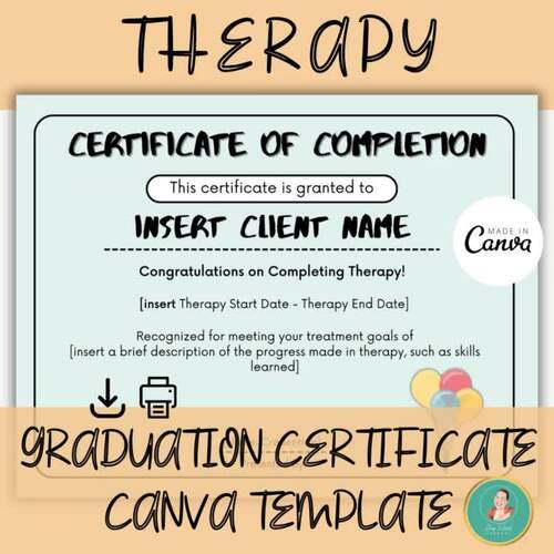 Therapy Graduation Certificate Canva Template, Certificate Template, Kids