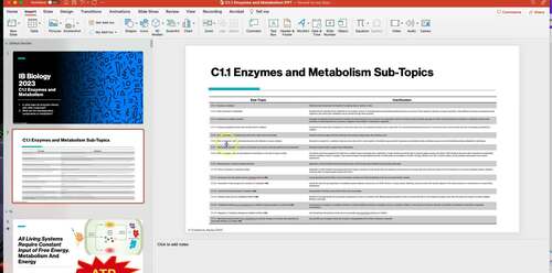 IB Biology 2023 New Syllabus C1.1 Enzymes and Metabolism PowerPoint