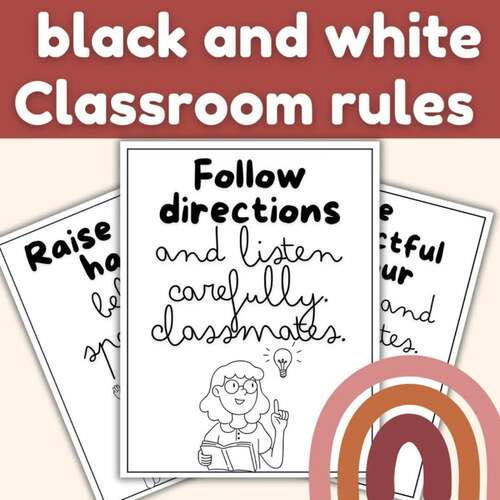 black and white Classroom rules Posters - classroom decor | TPT