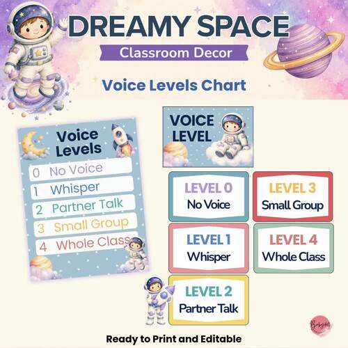 Voice Levels Chart: Dreamy Space Decor | Editable Classroom Management
