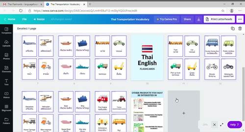 Thai flashcards transportation by Language Forum | TPT