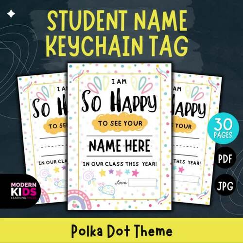 Personalized Student Name Keychain Tags: Polka Dot Theme | TPT