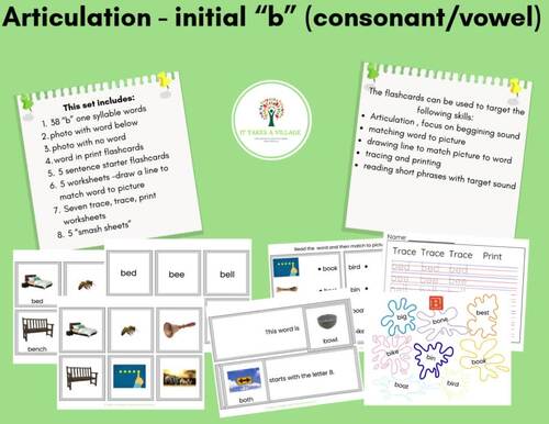 Articulation Flashcards-Initial "B" sounds-(one syllable words with ...