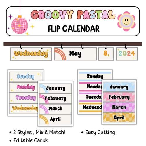 Editable Flip Calendar Cards Pastel Calendar Flip Chart Classroom Daily ...