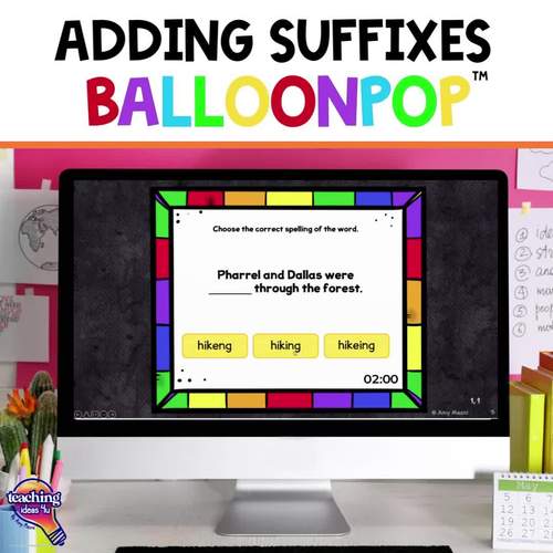 3rd Grade Adding Suffixes Digital Grammar Review Games BalloonPop™