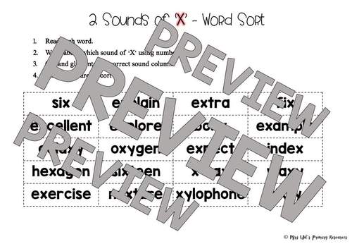 LEM Phonics | Rules | 2 Sounds of 'X' | Sound Sort Worksheet ...