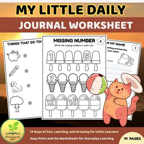 My Little Daily Journal | 14 Days of Preschool Worksheets | Black & White