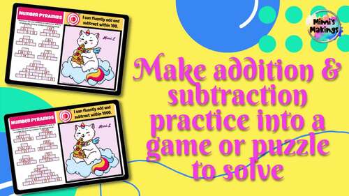 Addition & Subtraction Number Pyramids Pixel Art - Add to 100 & Add to 1000