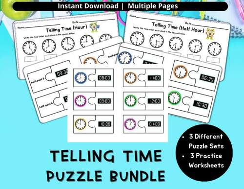 Telling Time Puzzle Bundle by Omleys | TPT