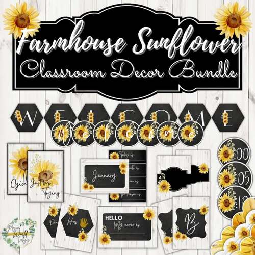 Sunflowers Farmhouse Classroom Decor Bundle | Sunflowers Classroom ...