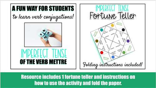 French Verb METTRE - IMPERFECT TENSE Fortune Teller - Cootie Catcher