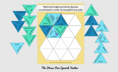 Spanish DIGITAL Puzzles CIUDAD City Around Town Vocabulary | TpT