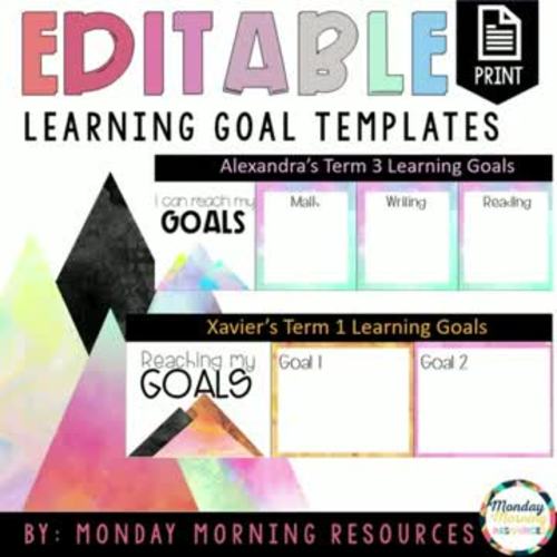 Editable Student Learning Goals Template - Reach Your Goal Theme