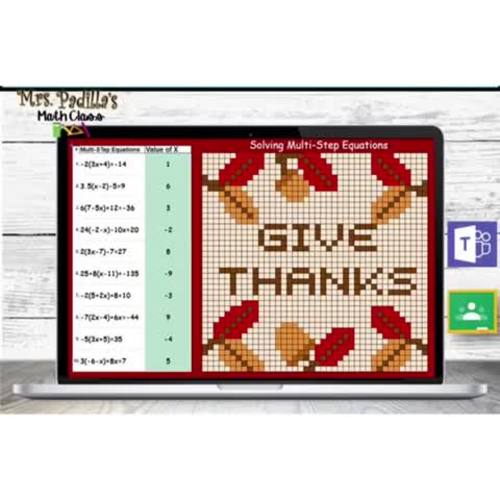 Thanksgiving Solving Multi-Step Equations Pixel Art by Mrs Padillas ...