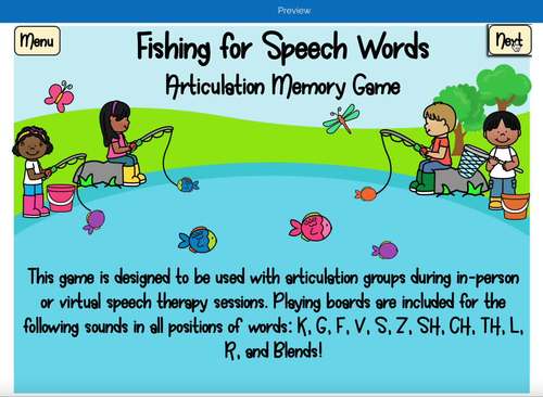 Fishing Articulation Memory Game Boom Cards™ Speech Therapy Matching ...
