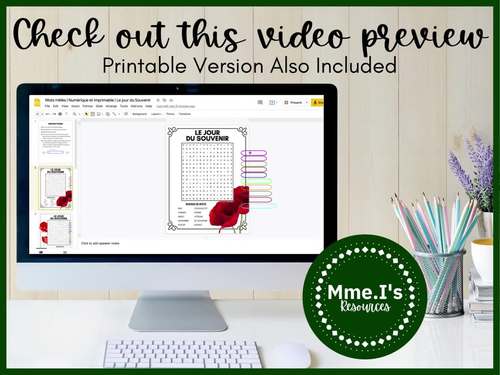 French Word Searches | Digital & Printable | Le jour du Souvenir