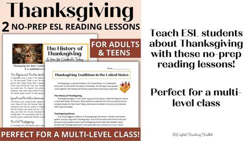 Thanksgiving Activities for ESL Adults and Teens Reading Comprehension ...