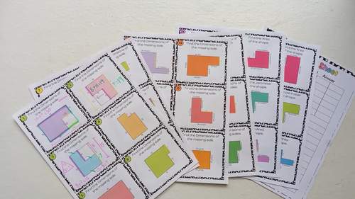 Missing Side Task Cards for Area and Perimeter by Claro de Luna | TPT