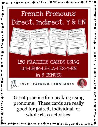French Direct, Indirect, Y, EN Pronouns Challenge Task Cards Activity