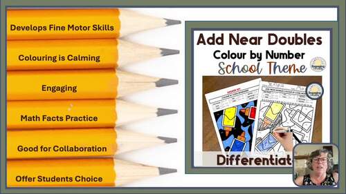 Near Doubles Color-by-Sum | Back-to-School Supplies for First Day of ...