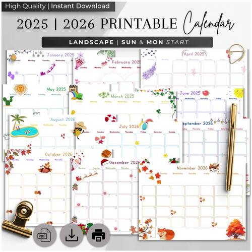 Monthly-Themed Landscape Printable Calendar | Classroom Decor | 2025 ...