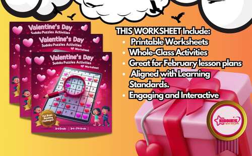 Valentine's Day Sudoku Puzzles Activities Worksheet 3rd,4th,5th,6th,7th ...