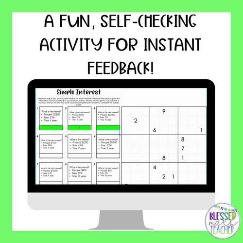 Simple Interest Digital Activity and Worksheet - Sudoku by Blessed Math ...