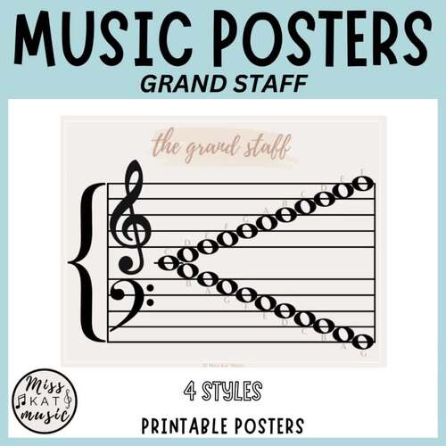 Grand Staff Posters for Music Classroom by Miss Kat Music | TPT