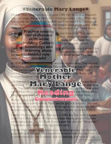 Venerable Mother Mary Lange Reading Comprehension Passage; Catholic ...