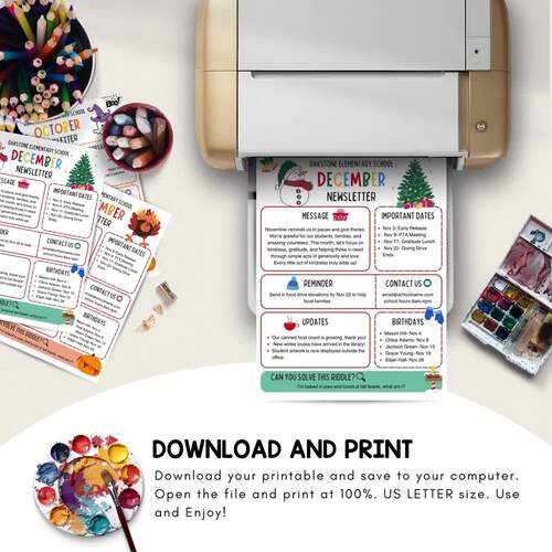 PTO PTA December Monthly Christmas Newsletter Template Editable | TPT