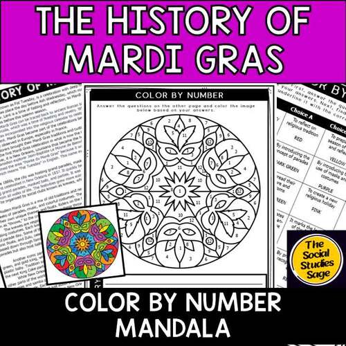 History of Mardi Gras Color by Number - February Reading Comprehension ...