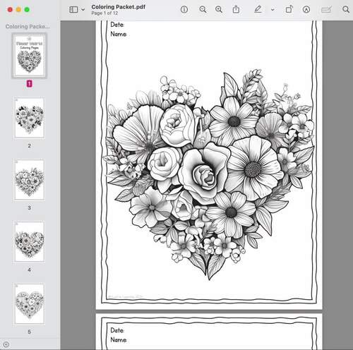 Floral Hearts Coloring Packet || Valentine's Day Flower Coloring Activities