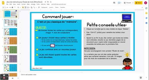 43 jeux de vocabulaire (style mémoire)! - Google Slides™ by Mme Bock