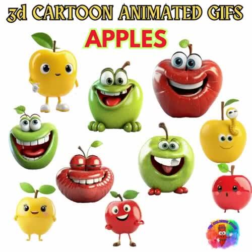 3d Cartoon APPLES School Supplies - Animated GIF by The Coloring Store
