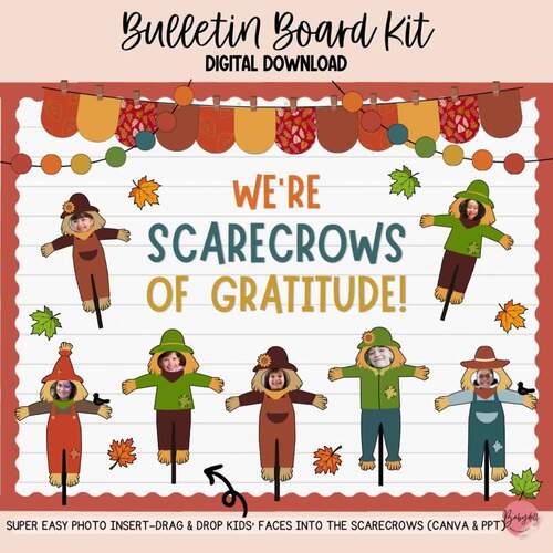 Preschool Kindergarten Fall Bulletin Board | Scarecrows of Gratitude Craft