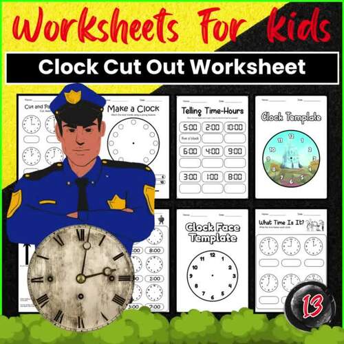 Telling Time to the Hour Clock Cut Out Worksheet Printables | TPT