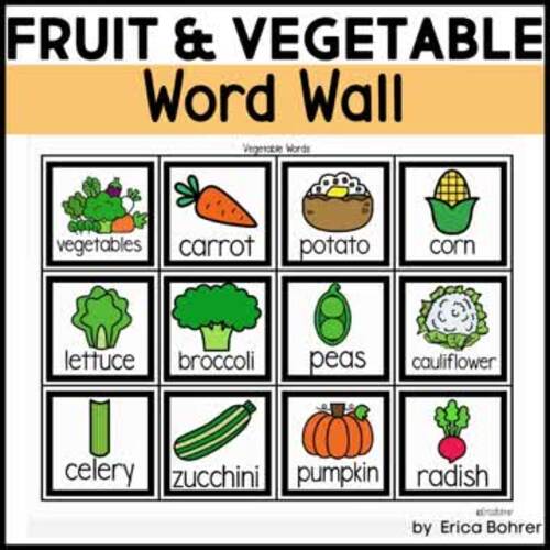 Fruit and Vegetable Themed Word Wall with Pictures and Words by Erica ...