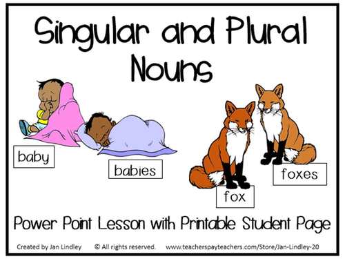 Singular and Plural Nouns Power Point Lesson with Printable Student Page