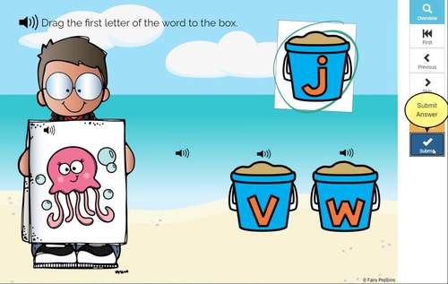 Alphabet Beginning Sounds Boom Cards (J, V, W) - Distance Learning