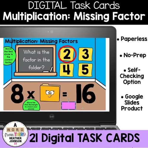 Digital Task Cards for Google Multiplication Missing Factors | TPT